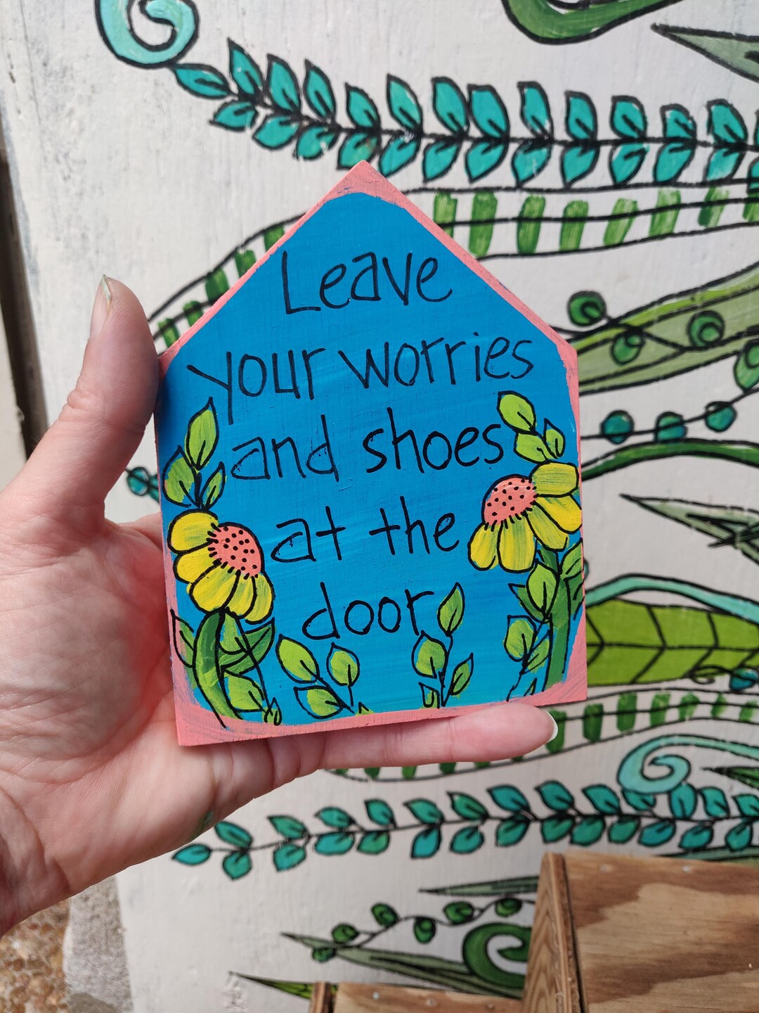 Leave Worries and Shoes at the Door: Hand-painted 5x4" Chunky Little ...