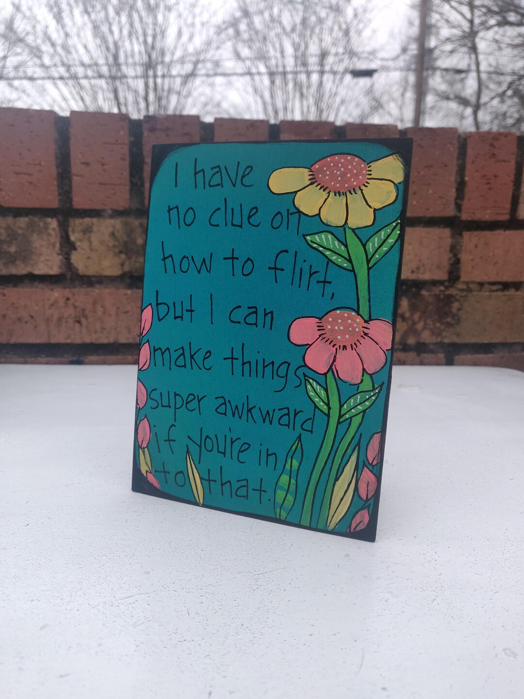 Awkward Flirt Introvert Quote Art: Hand-painted Floral Wood Panel (7x5 ...