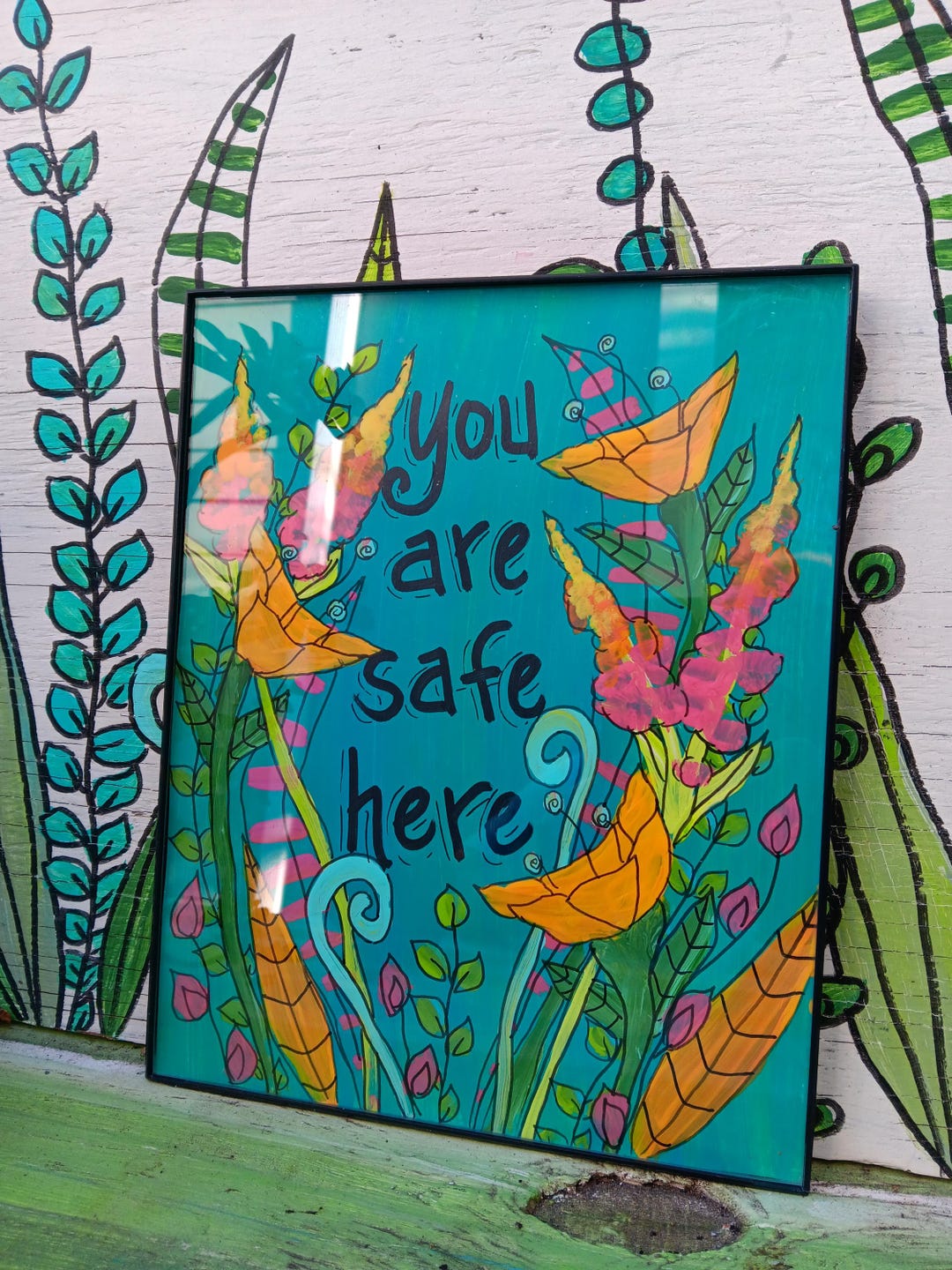 Hand-painted Welcome Sign: You Are Safe Here - Framed Acrylic on Paper ...