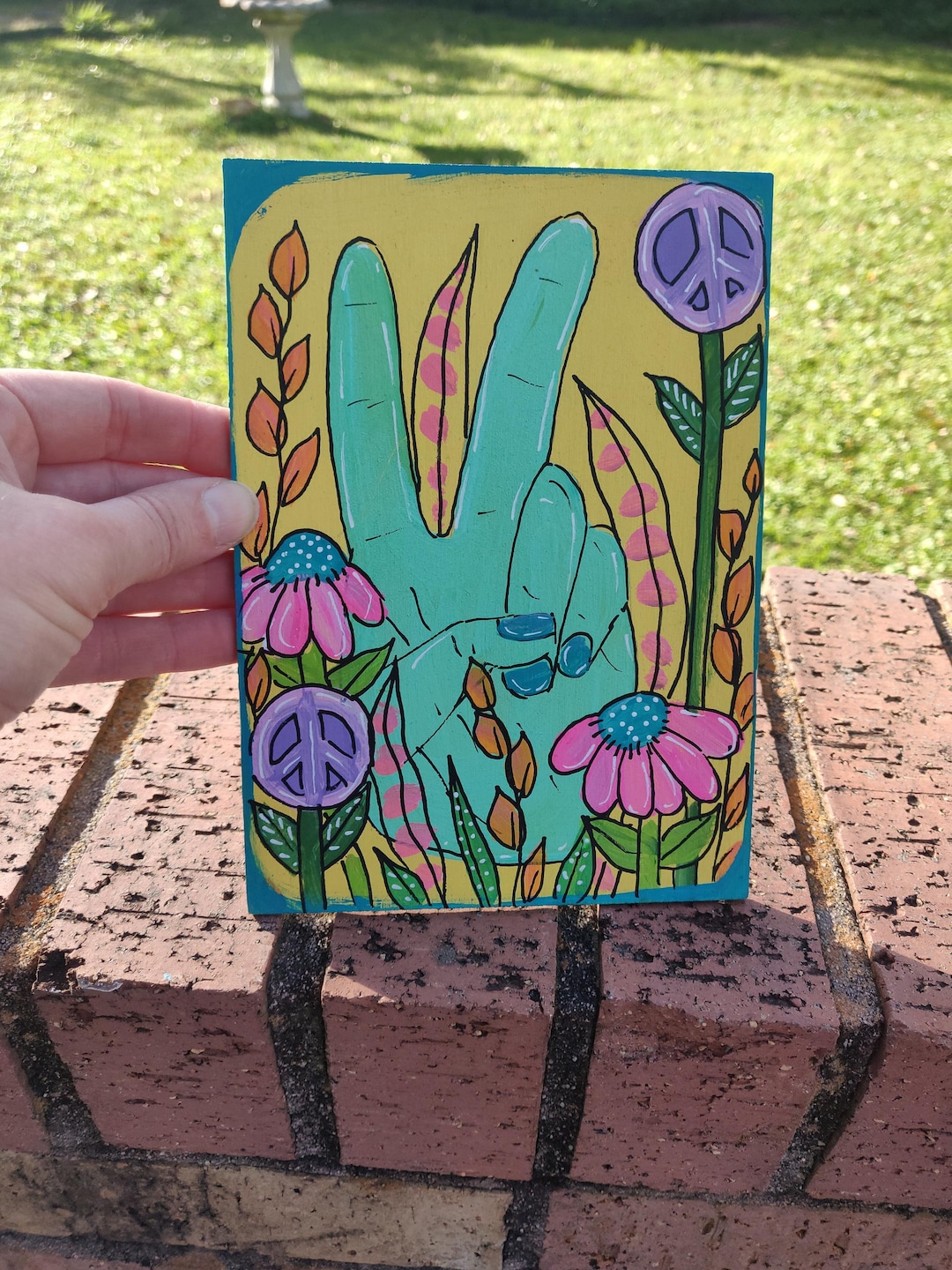 Peace Sign - Hand-painted Hand Doing the Peace Sign on 7 X 5" Panel ...