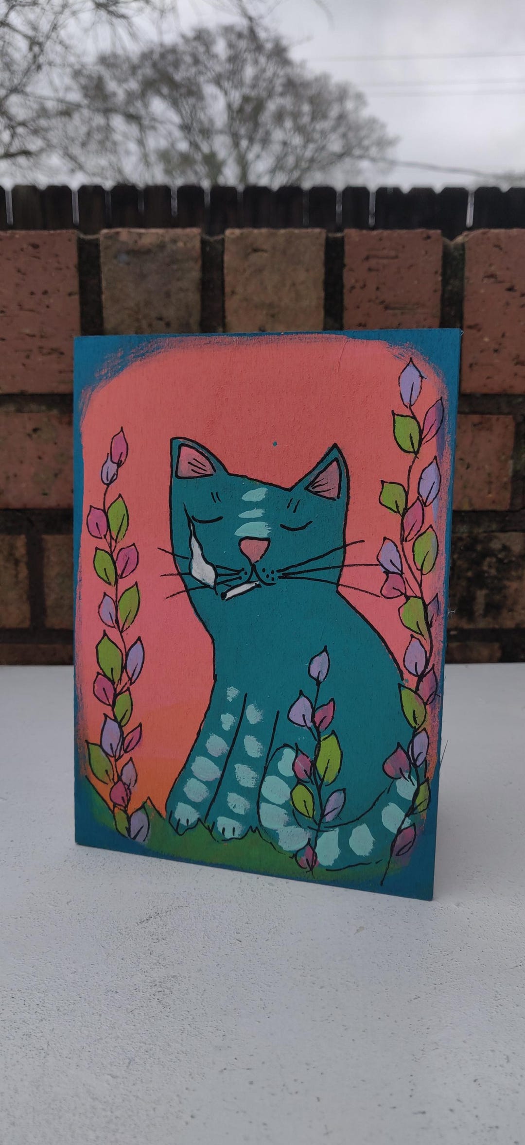 Stoner Kitty - Hand-painted 420 Cat: Acrylic Wood Panel (7x5") - Etsy