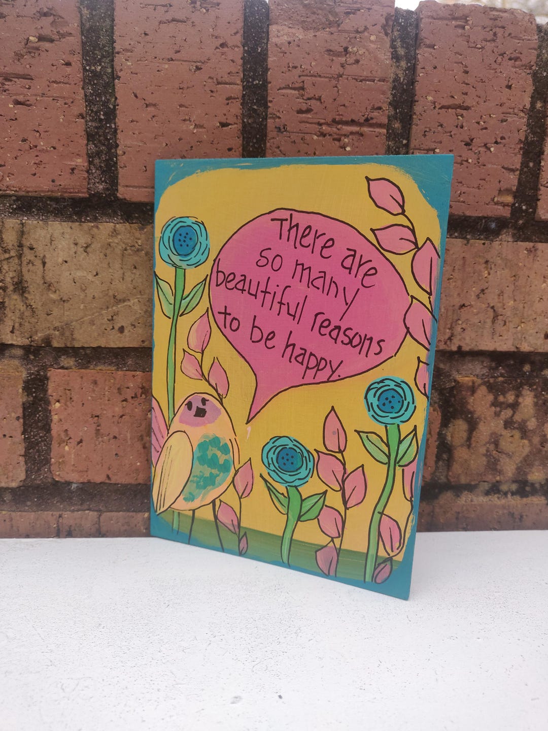 Hand-painted 'reasons to Be Happy' Sign - Acrylic Wood Panel Art (7x5 ...