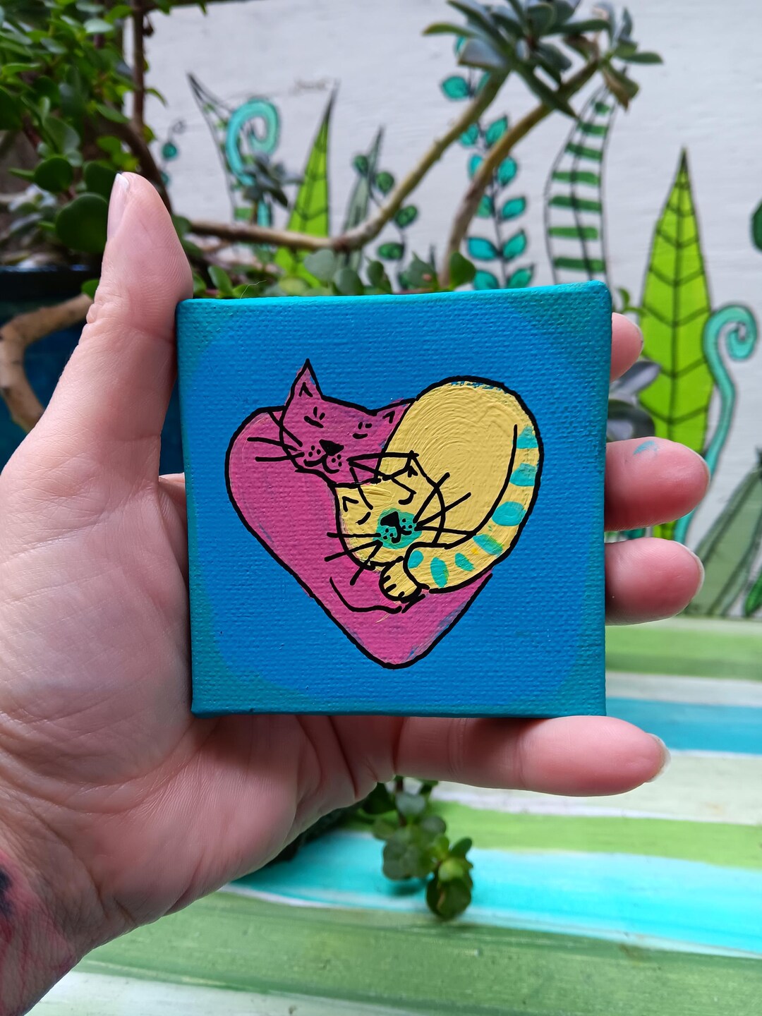 Miniature Sleeping Kitty Cats Painting: Whimsical Acrylic Art (3x3") - Etsy