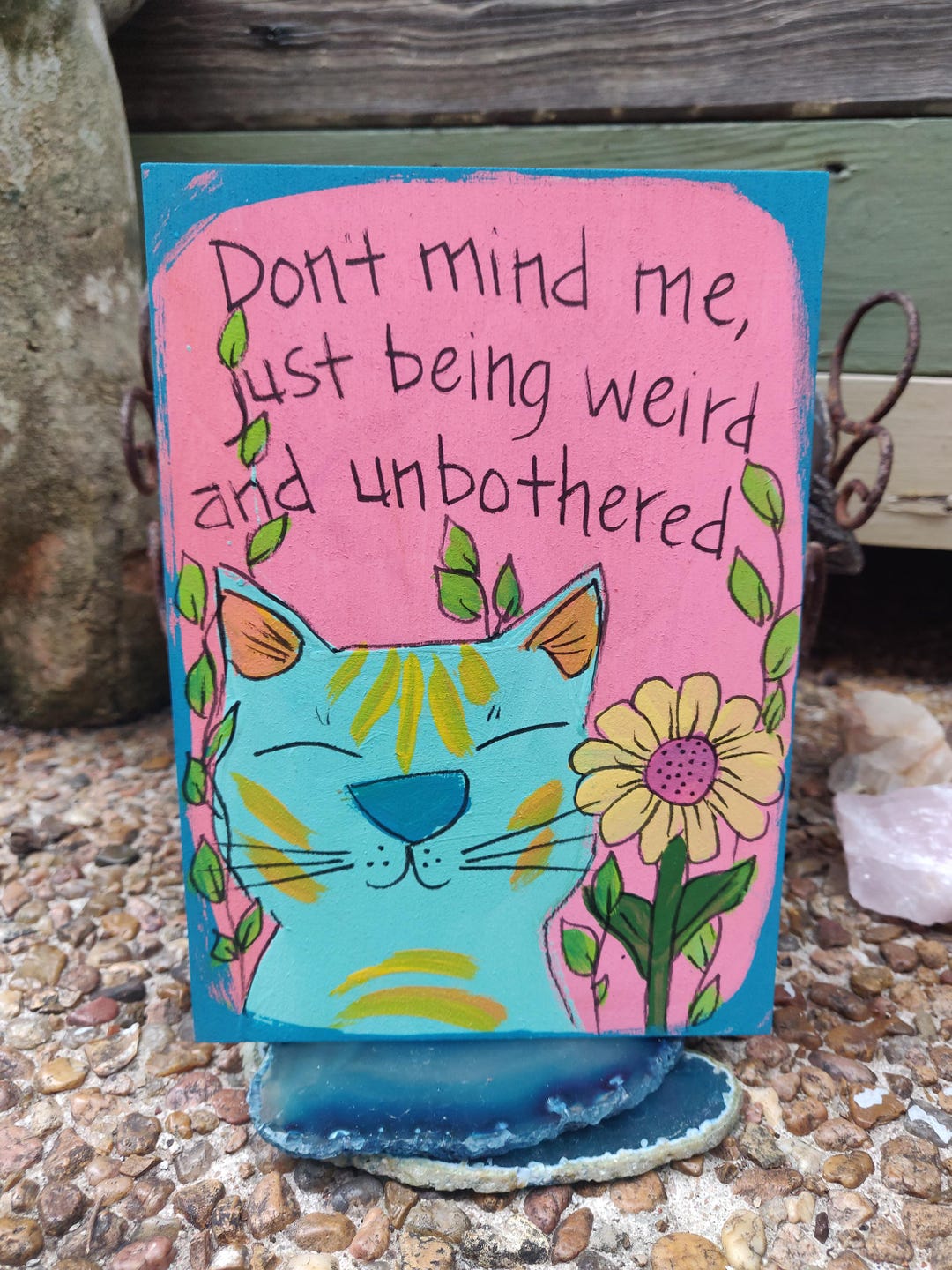 Hand-painted Cat Wood Panel: "weird and Unbothered" Quote Art (7x5") - Etsy