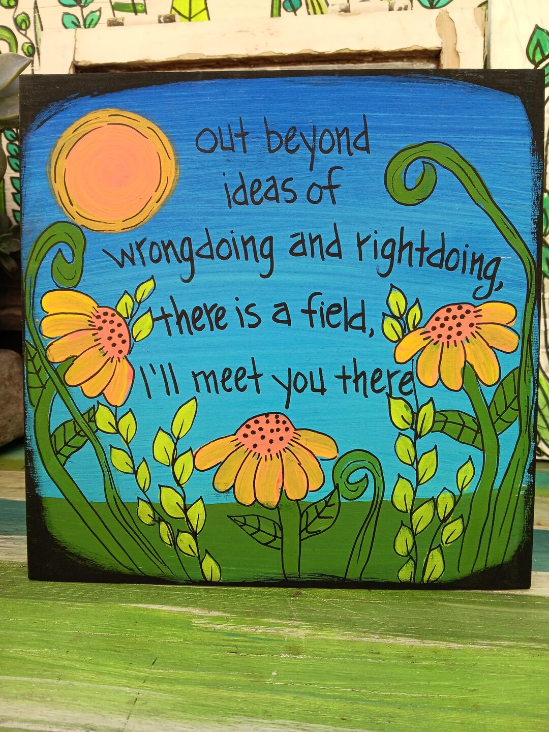 Rumi "wrongdoing and Rightdoing" Quote Painting: Floral Acrylic Art on ...
