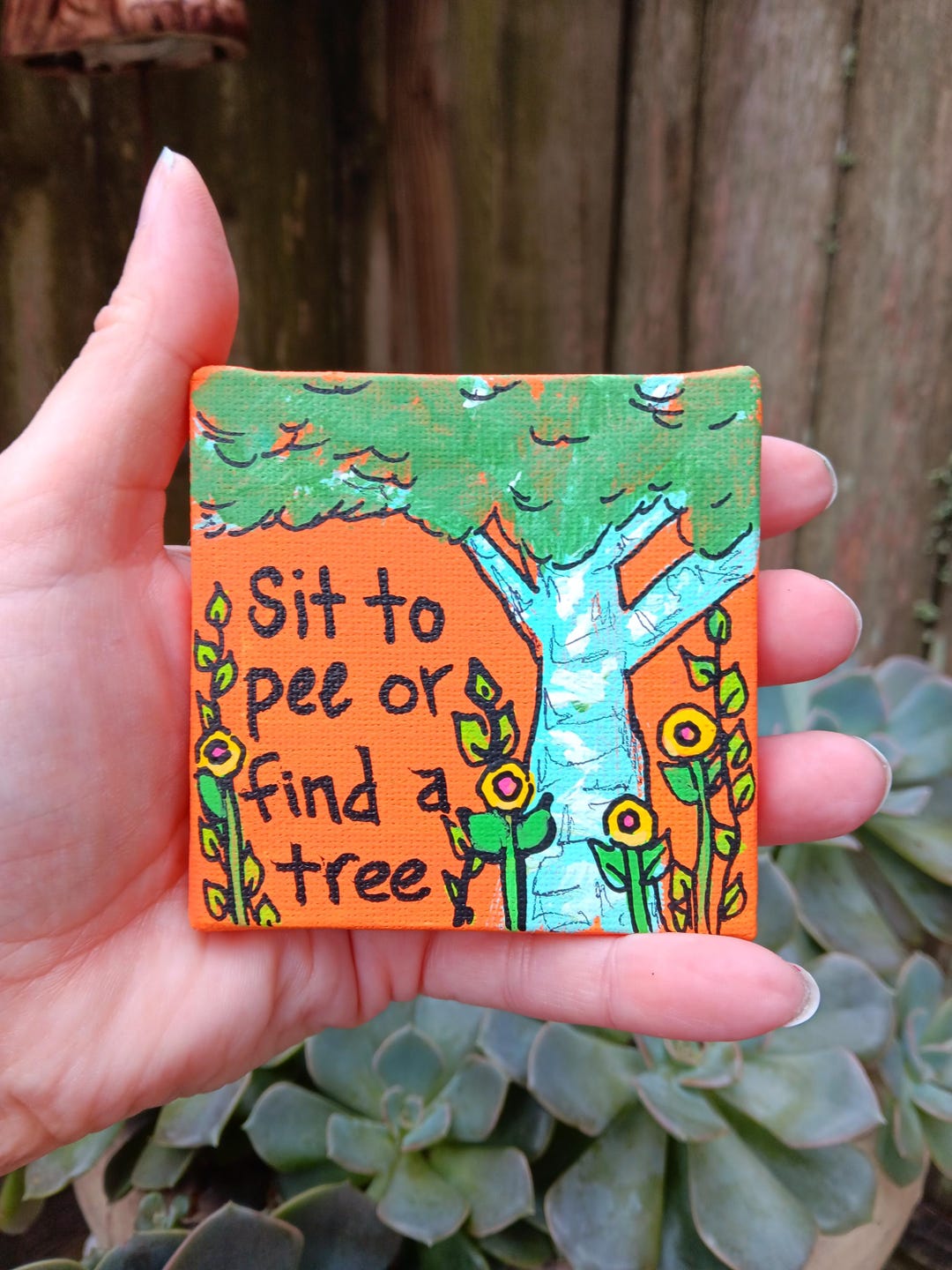 Sit to Pee or Find A Tree: Miniature Bathroom Acrylic Canvas Painting ...