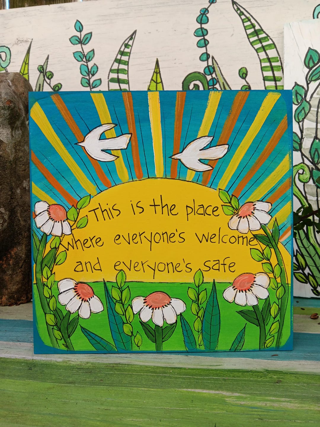 Inclusive "everyone Welcome" Welcome Sign Painting: Acrylic on Wood ...