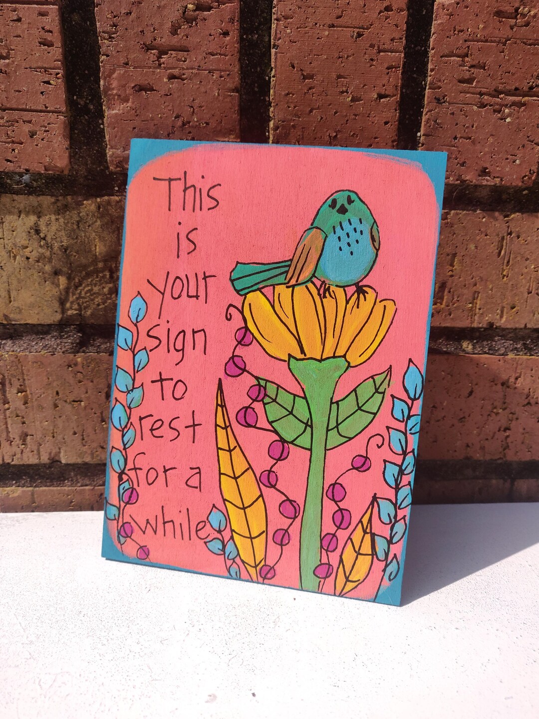Sign to Rest for a While Quote and Little Bird on Wood Panel (7x5") - Etsy