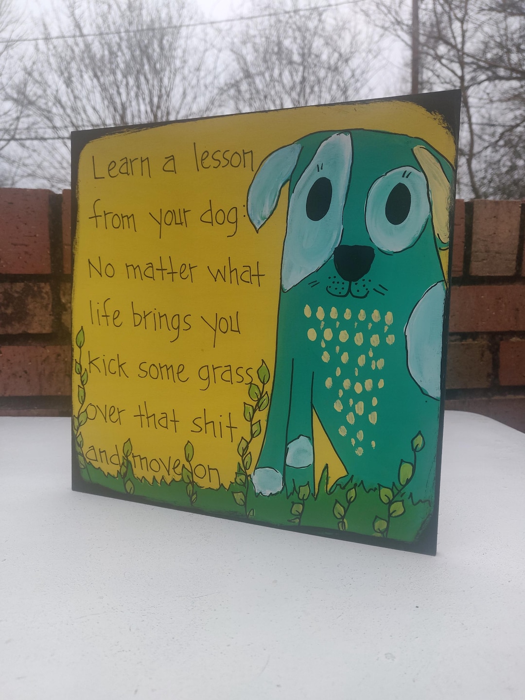 Funny Dog Lesson Acrylic Painting on Wood Panel (10x10") - Etsy