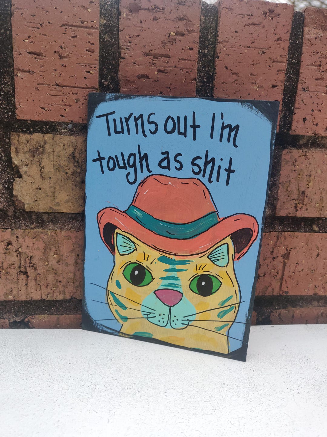 Hand-painted Cowboy Cat Wood Panel - Funny "tough as Shit" Western Art ...