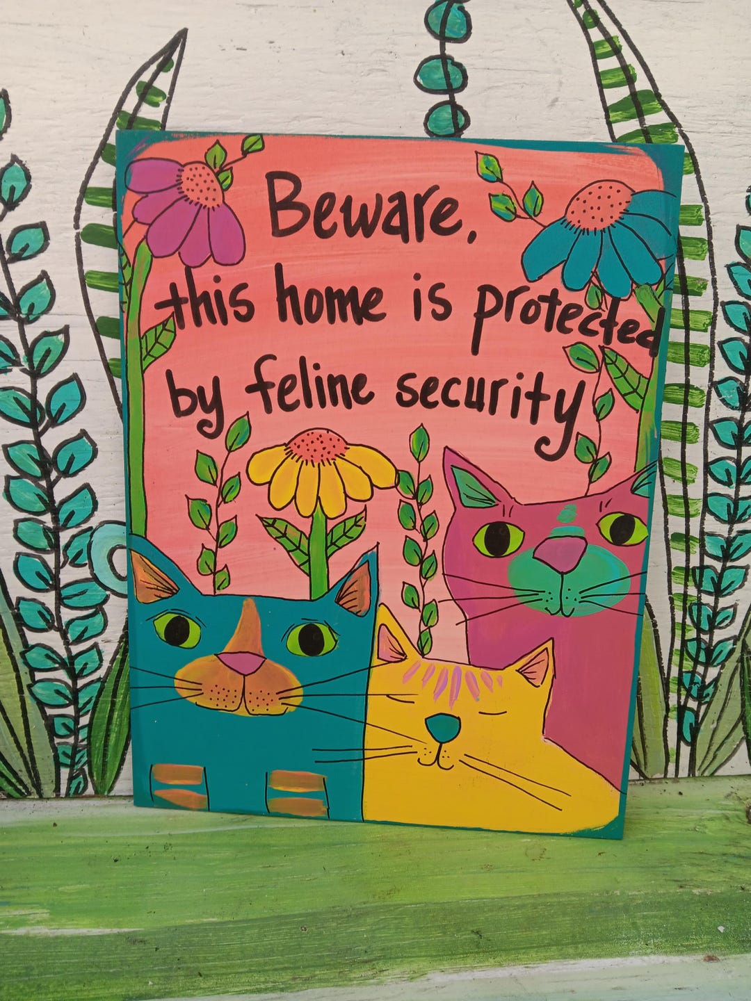 Beware of Cat Sign: Hand-painted Feline Security Wood Panel (12x9") - Etsy