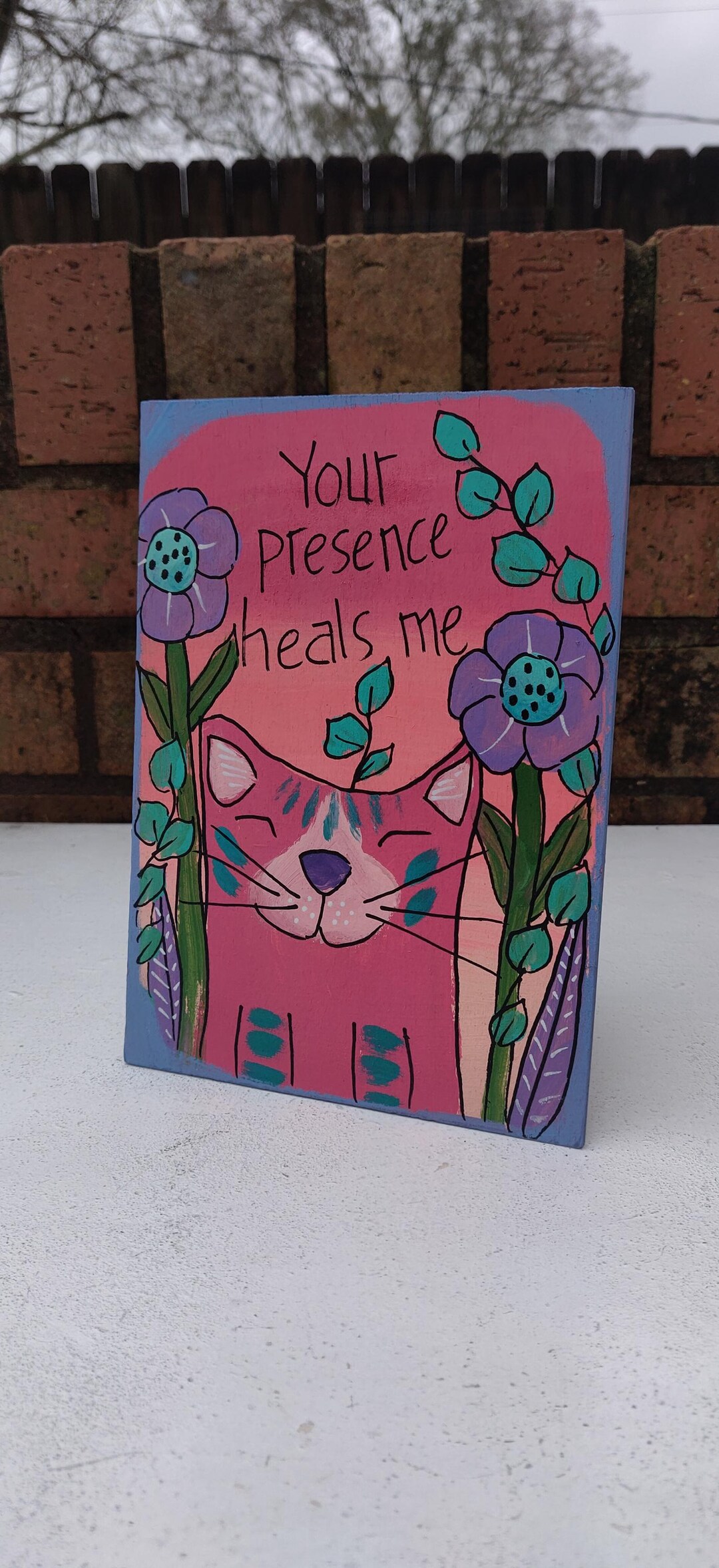 Your Presence Heals Me - Hand-painted Cat Acrylic Wood Panel (7x5") - Etsy