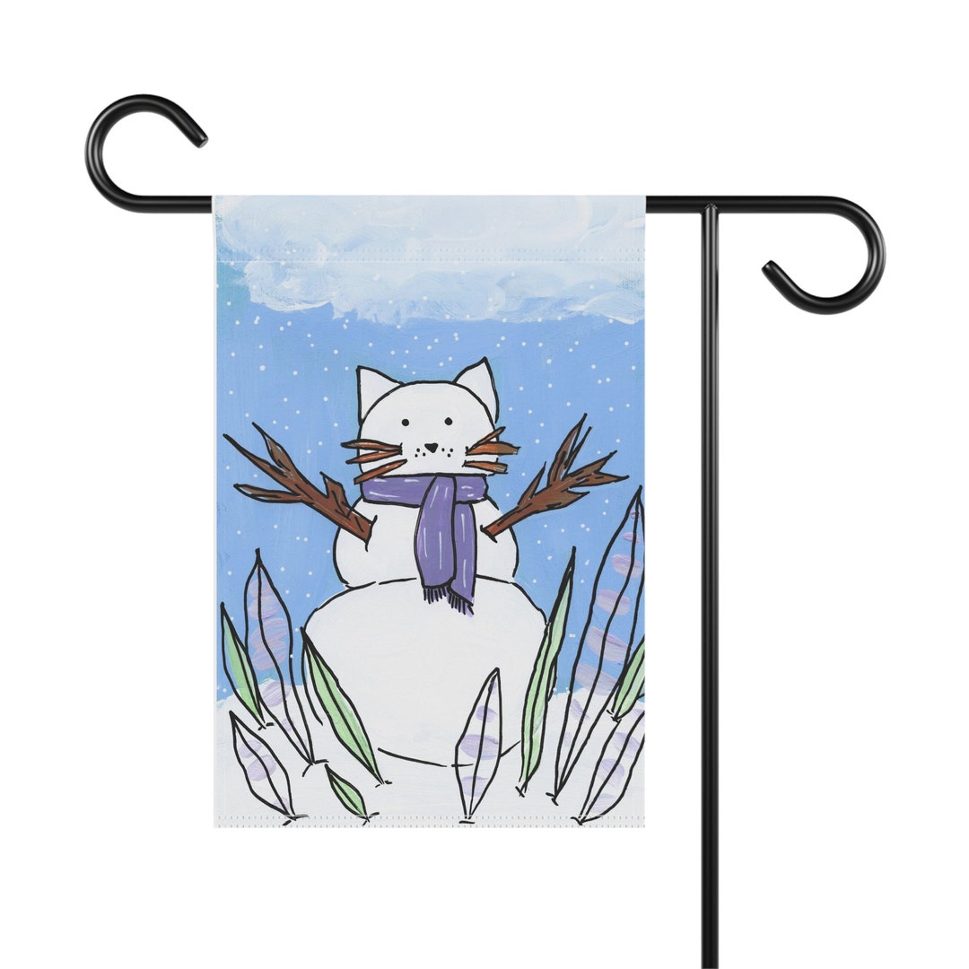 Snowman Kitty Cat 18 X 12 Garden & House Banner Winter Garden Flag or ...