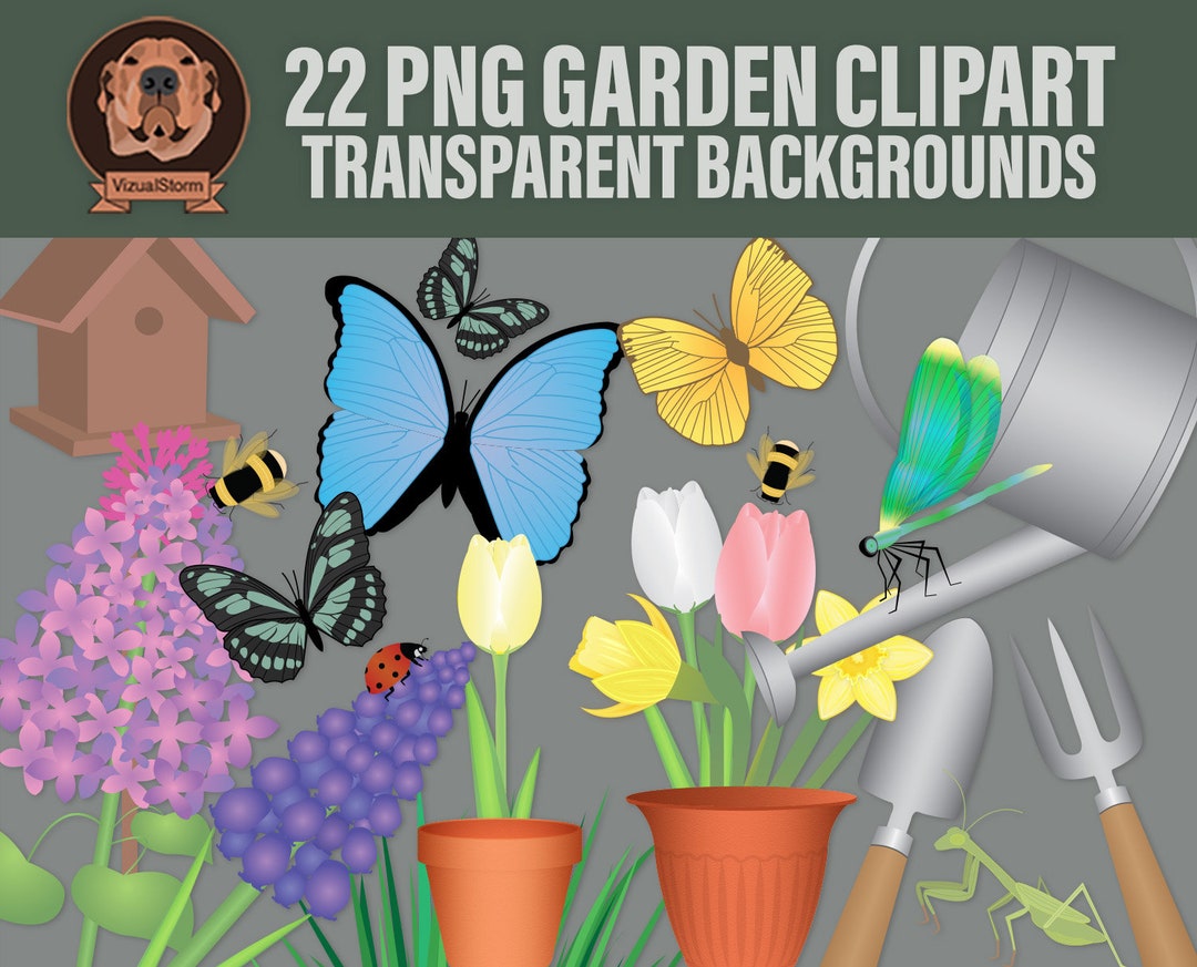 Png Butterfly Garden Clipart Bundle Hand Drawn Digital Yard Tools ...