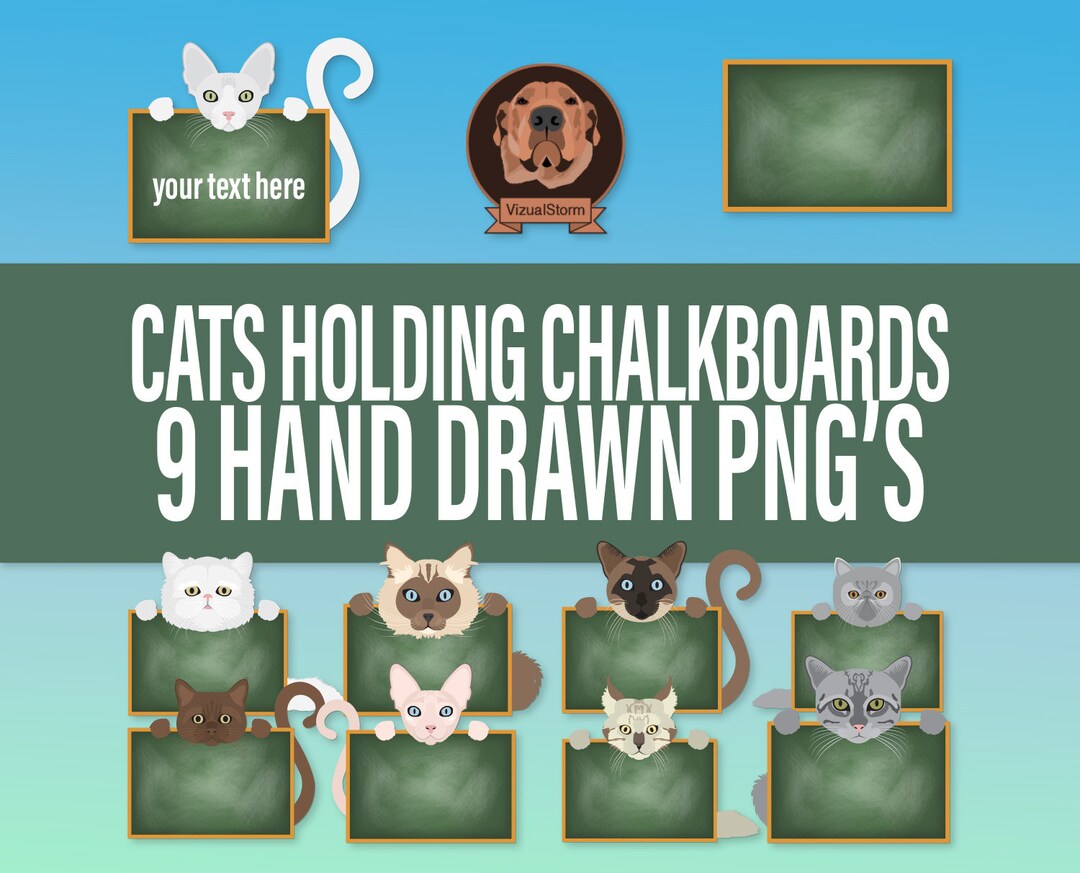 Classroom Cat Clip Art - Cute Cats Holding Chalkboards, Fun Cat Lover ...