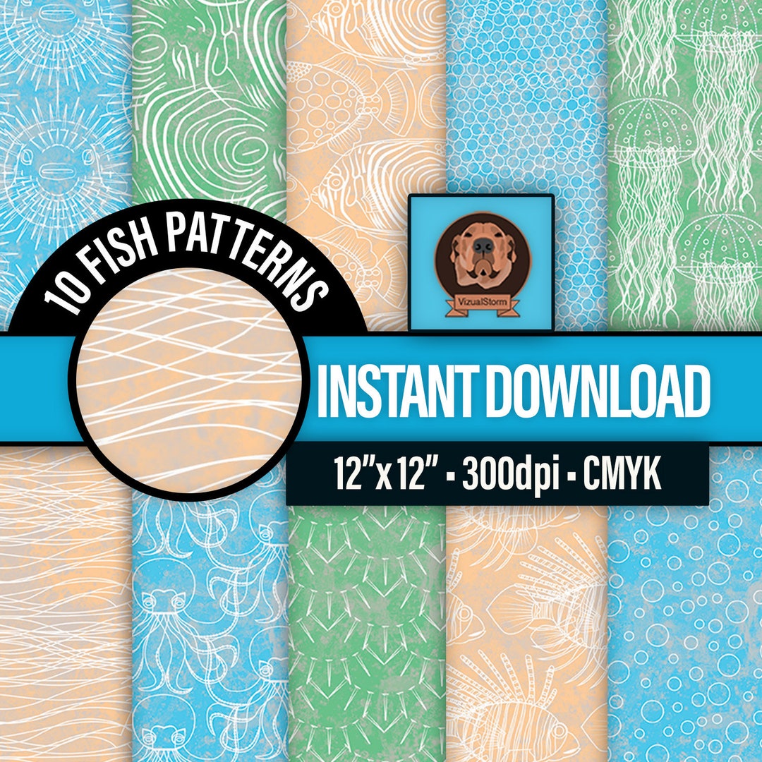 Fish Digital Paper - Printable Ocean Doodle Patterns, Summer ...