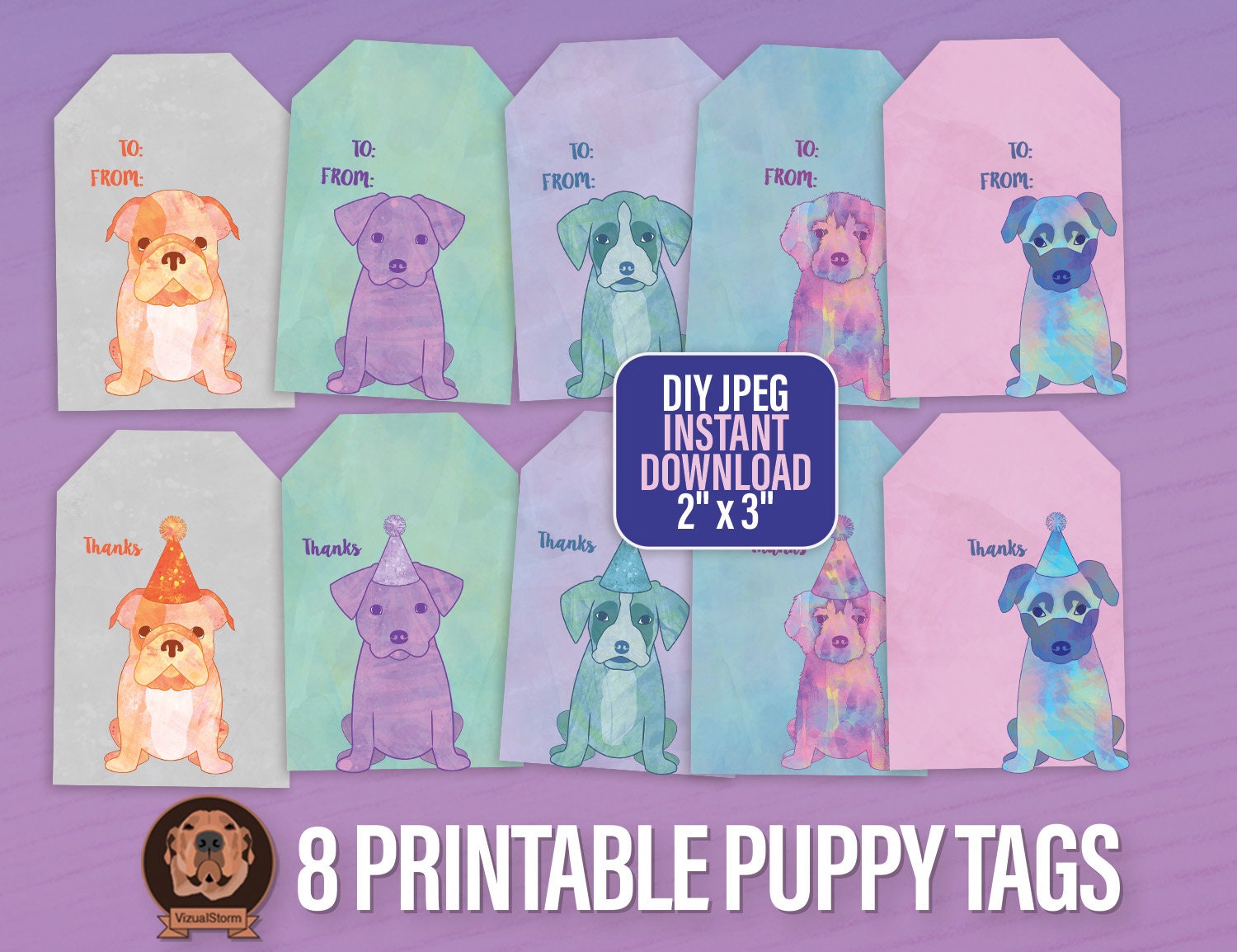 Printable Puppy Gift Tags - Puppies Wearing Hats With to & From, Pet ...