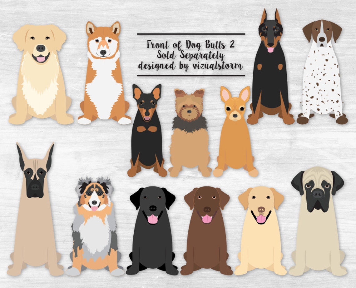 Dog Butts Png Clipart Set 2 - Digital Poses of Dogs From Behind, Cute ...