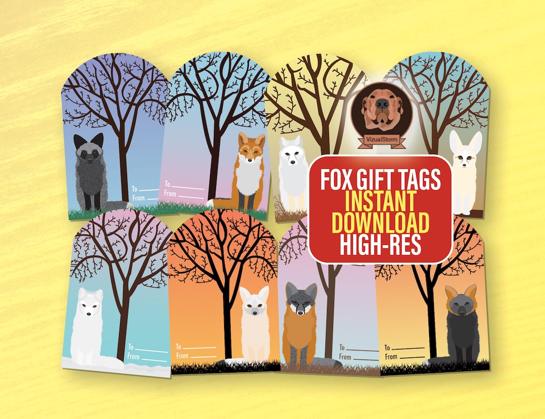 Foxes in Autumn Sunset Printable Gift Tags - Cute Animal Hang Tags for ...