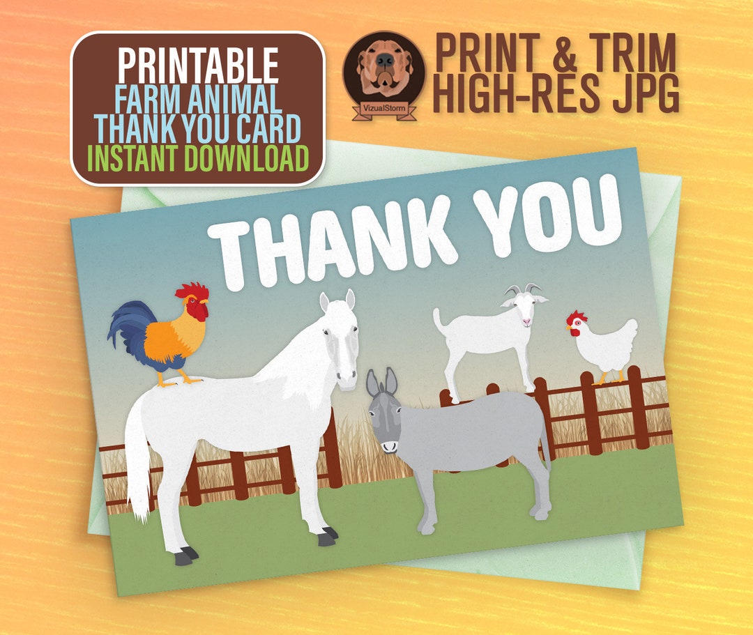 Printable Farm Animal Thank You Card - Cute Baryard Design With Horse ...