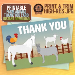 Printable Farm Animal Thank You Card - Cute Baryard Design With Horse ...