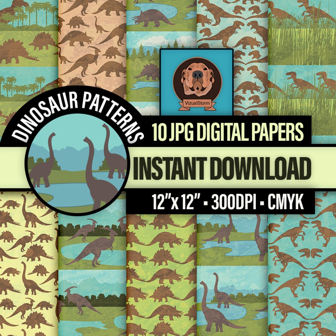 Printable Dinosaurs Digital Paper - Handmade Mesozoic Animals ...