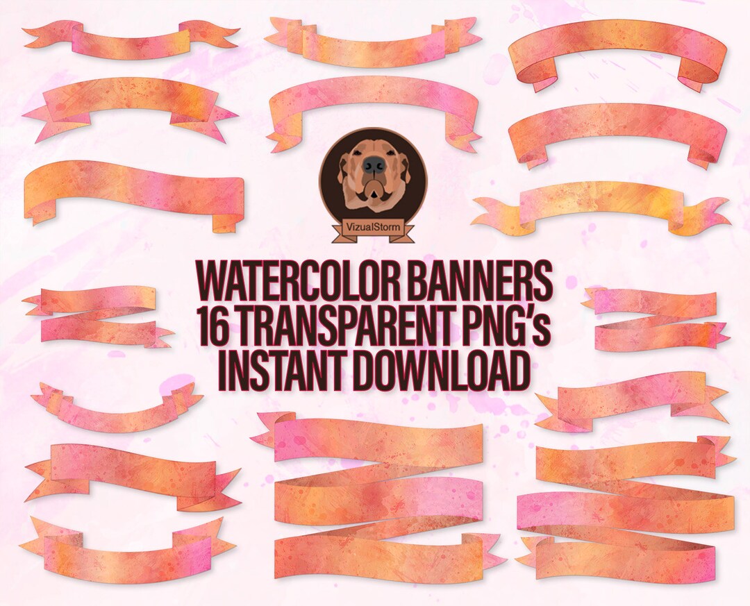 Watercolor Banners Clipart - Digital Ribbons Png, Warm Gradients, Paint ...