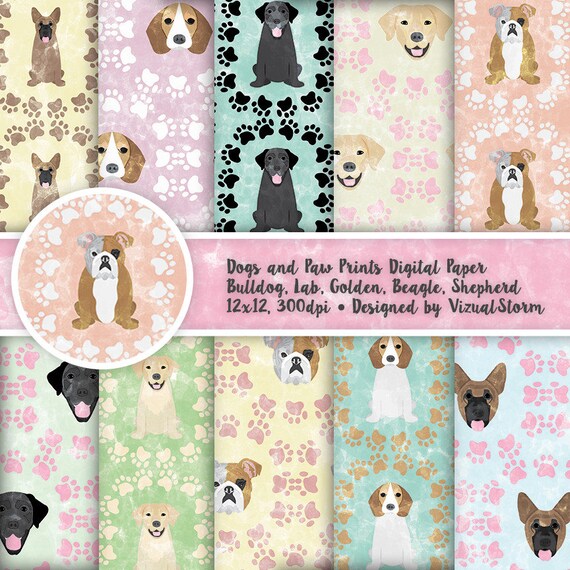 Dogs and Paw Prints Digital Paper Printable Pastel Pet - Etsy