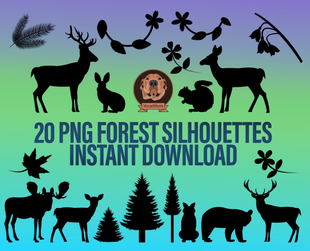 Forest Silhouettes Clipart Bundle - Png Woodland Animal Clip Art ...
