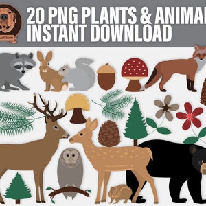 Forest Doodles Clipart Bundle - Black & White Plants and Animals for ...