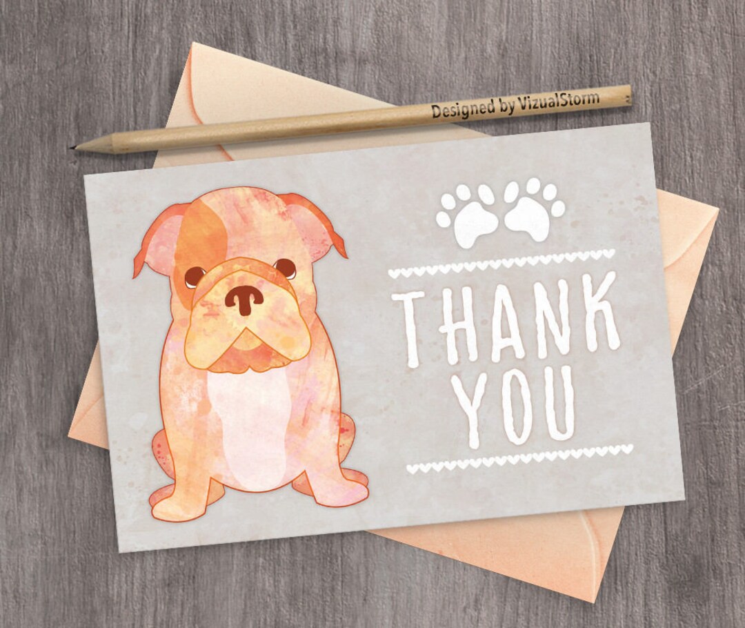 Printable Bulldog Puppy Thank You Card Dog Sitter Note, Teacher ...