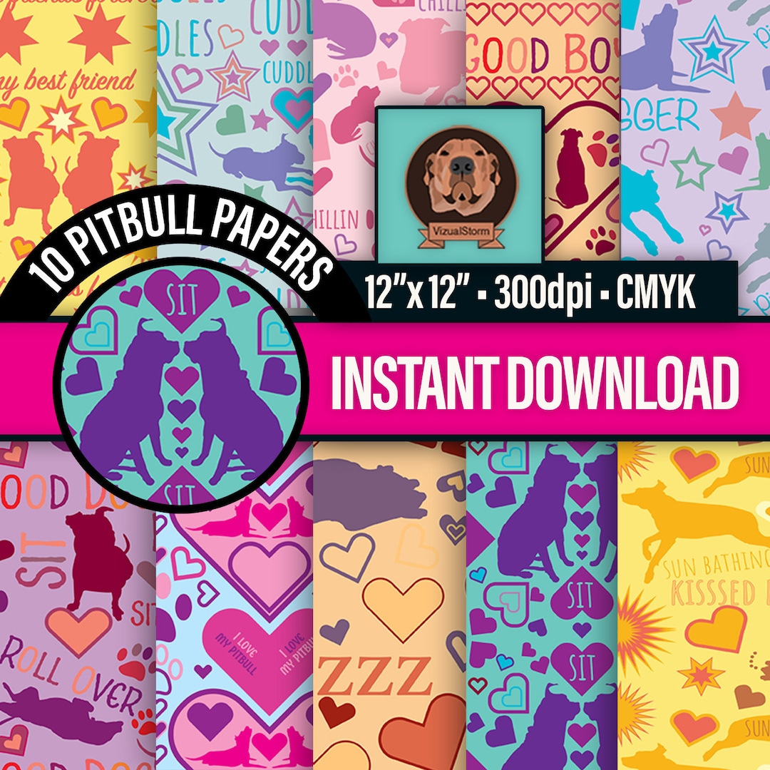 Seamless Dog Digital Papers - Pitbull Doodles, Good Dog, Paw Prints ...