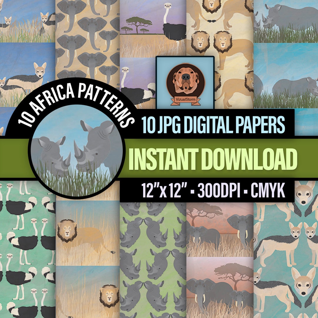 African Safari Digital Craft Paper Pack - Serengeti Wildlife Bundle ...