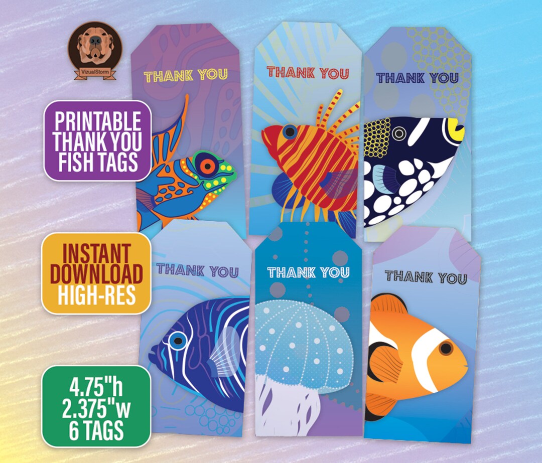 Fish Thank You Tags Printable Ocean Labels for DIY Gift Wrapping ...