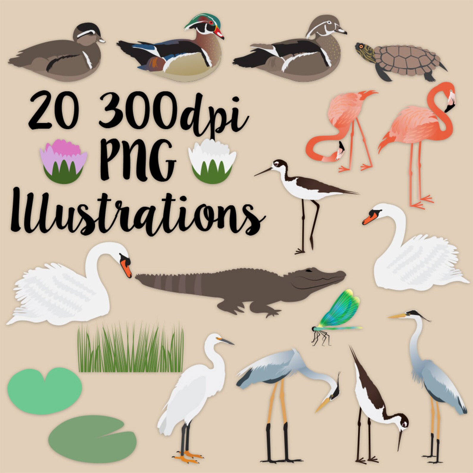 Marsh Habitat Digital Paper and Clipart Seamless Patterns of - Etsy