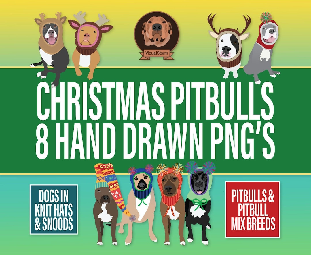 Pit Bull Christmas Clipart - Png Dogs Wearing Knit Holiday Hats ...