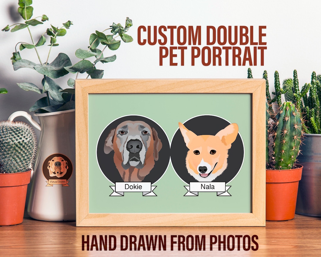 Custom Double Dog Portrait, Hand Drawn From Photos, Digital ...