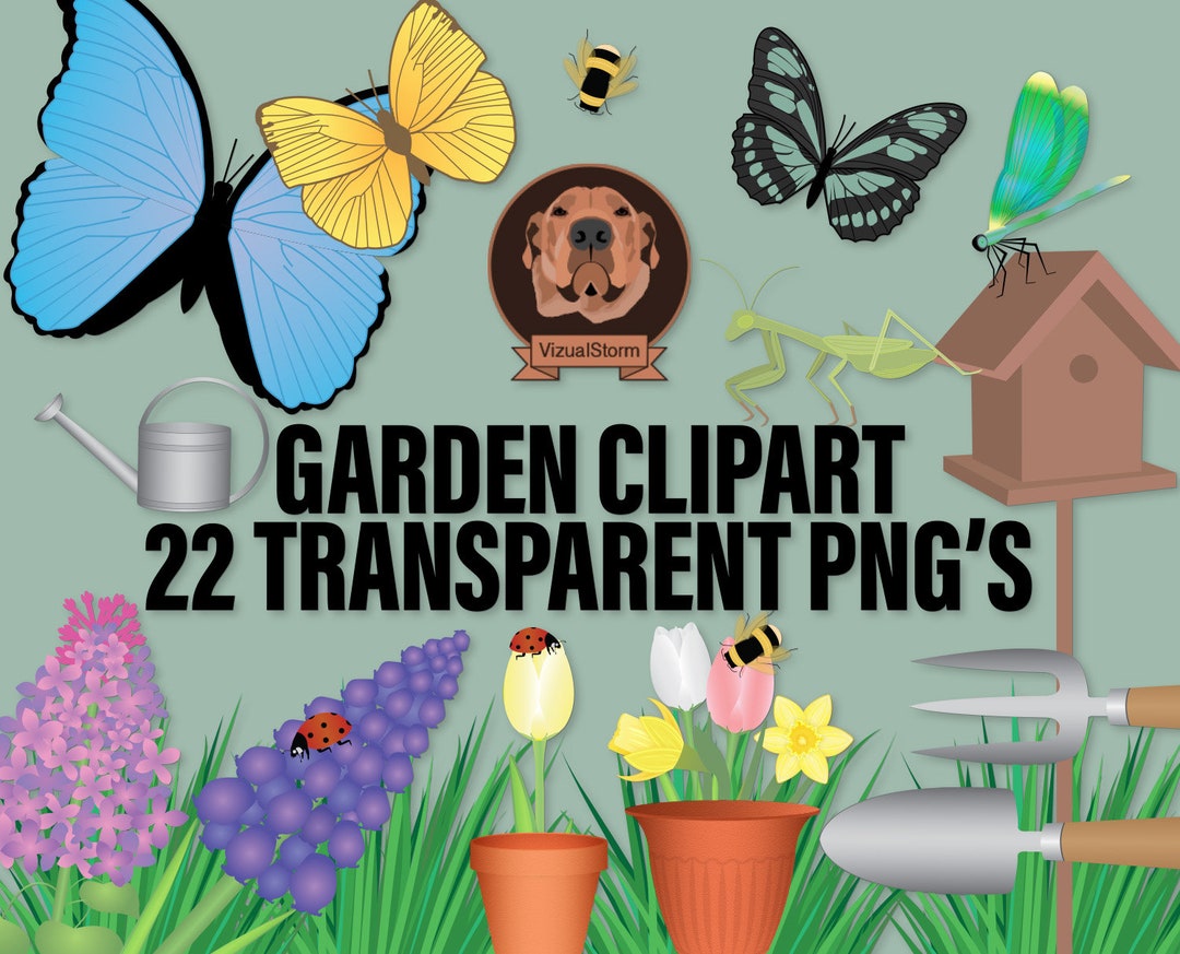 Butterfly Garden Png Clipart Bundle - Blue Morpho, Digital Yard Tools ...