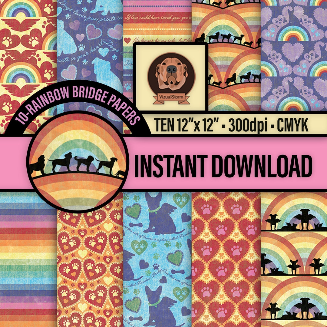 Dog Rainbow Bridge Memorial Digital Papers, Printable Pet Loss ...