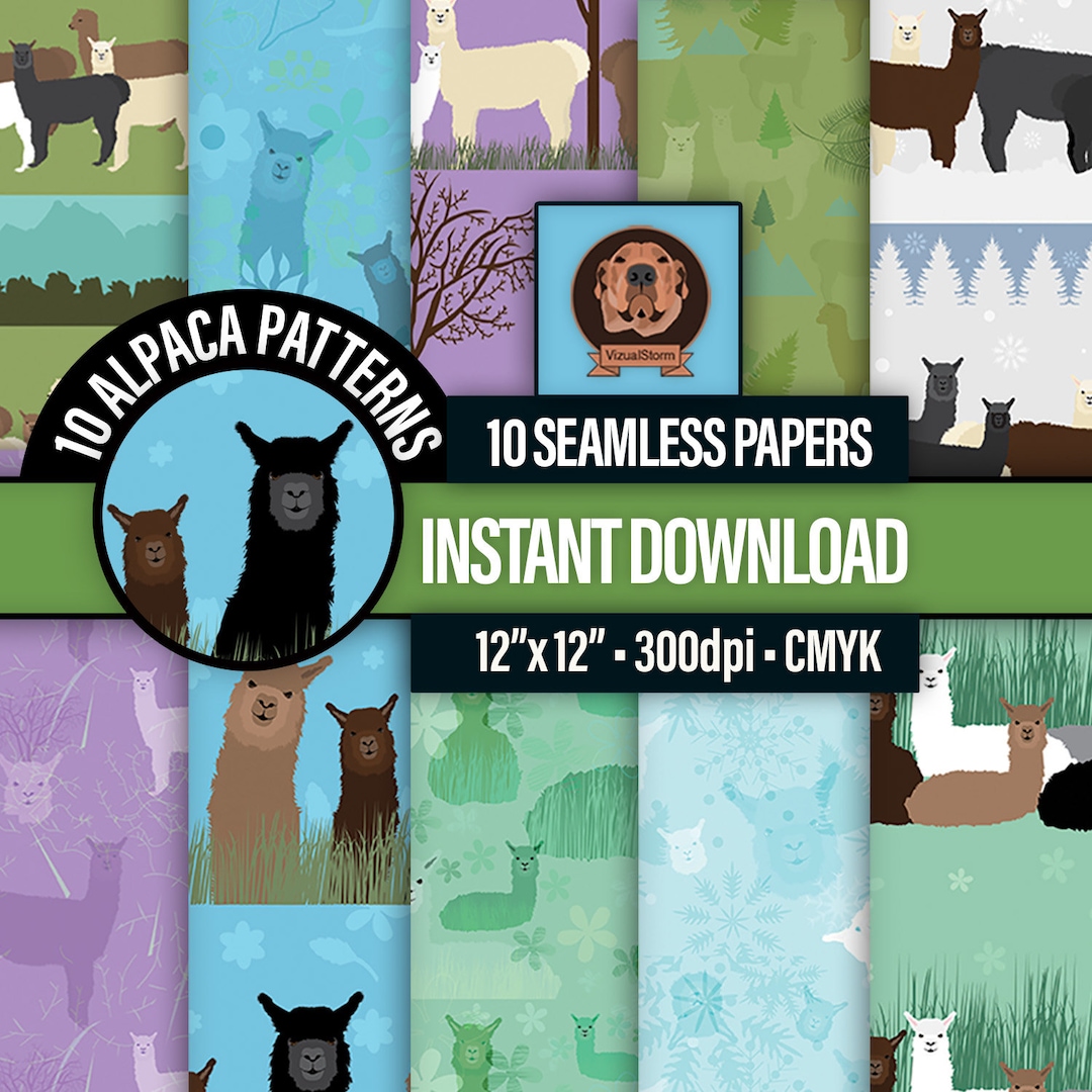 Seamless Alpaca Patterned Papers - Printable Animal Backgrounds With ...