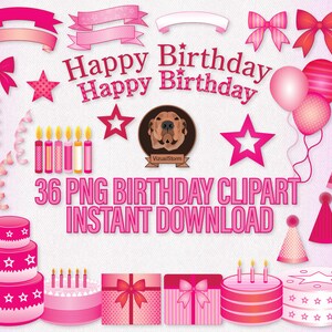 Girls Birthday Party Clipart Bundle - PNG Polka Dots & Hearts, Cakes ...