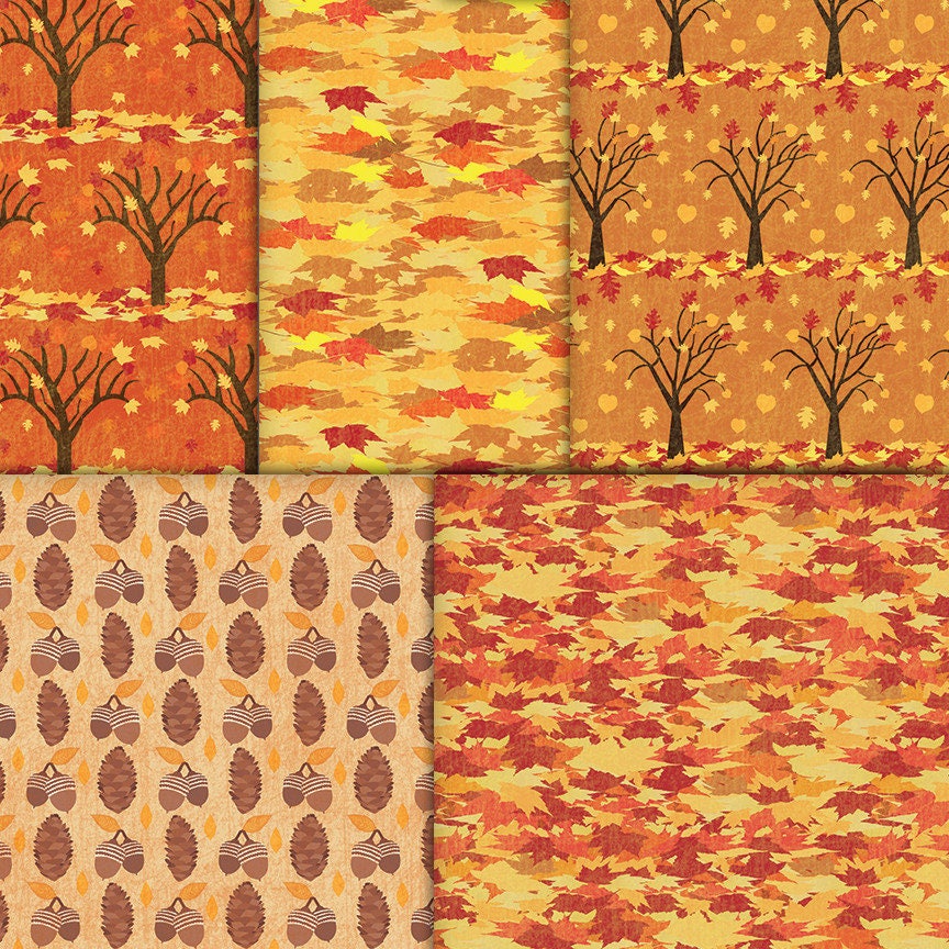 Printable Fall Foliage Patterned Paper - Tree and Leaf Digital Papers ...