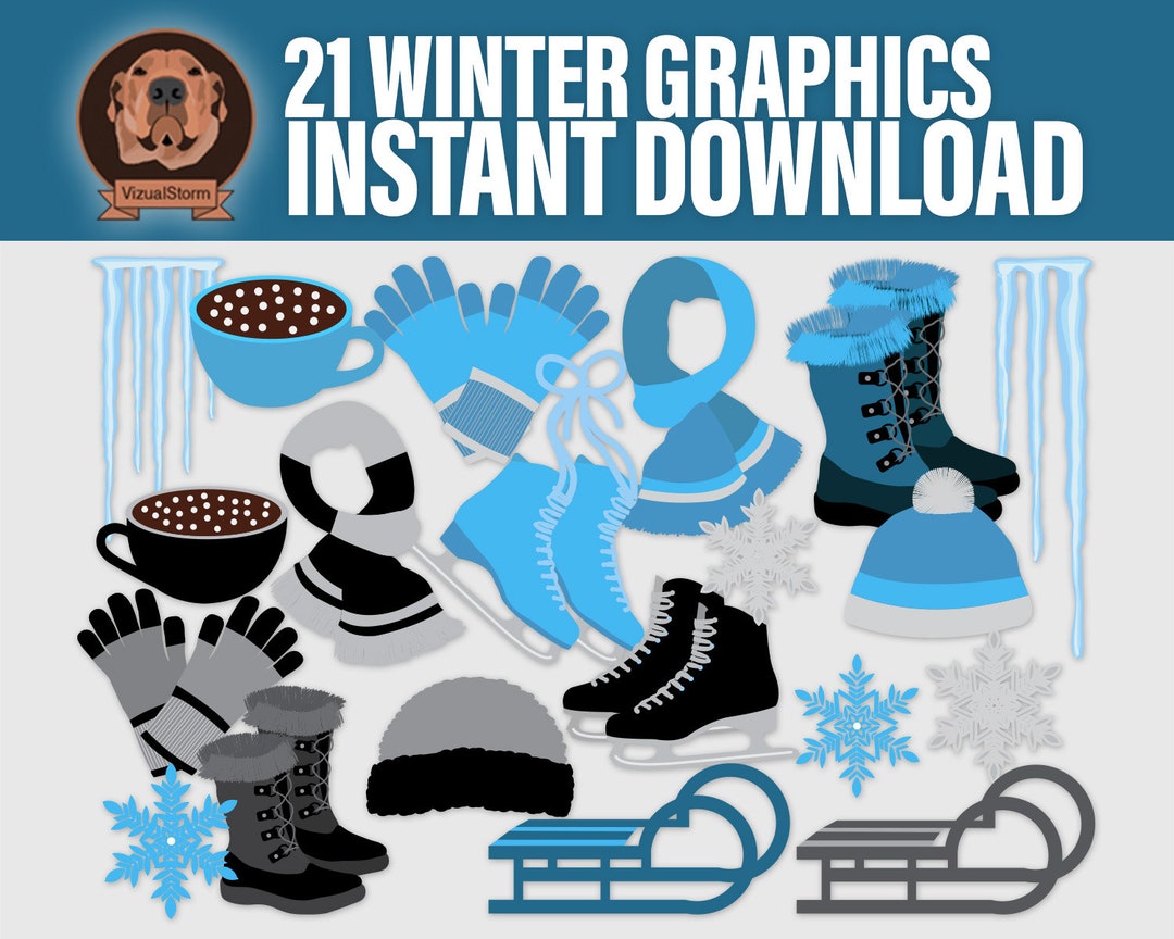 Digital Ice Skating Clip Art Holiday Card Making DIY Winter - Etsy