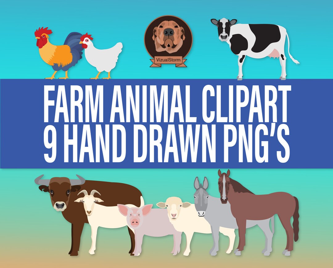 Farmhouse Clipart Bundle - Cute Barn Animal Illustrations, Hand-drawn ...