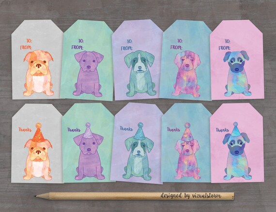 Printable Puppy Gift Tags Puppies Wearing Birthday Hats to - Etsy