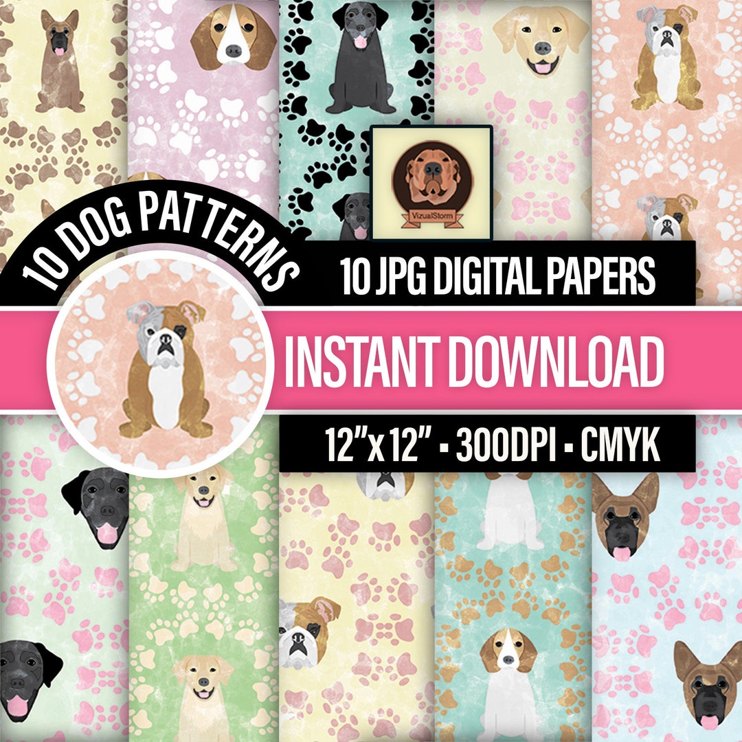 Dogs and Paw Prints Digital Paper Printable Pet Scrapbooking Patterns ...