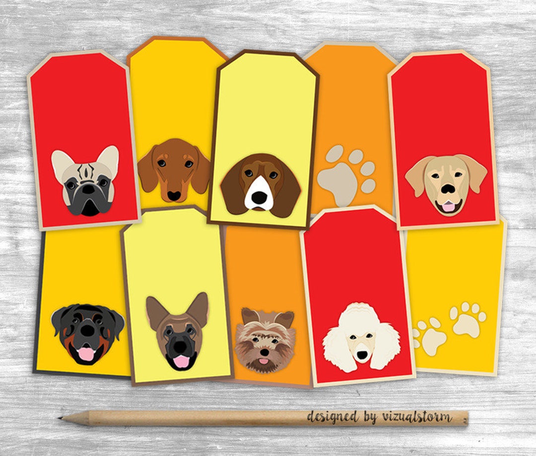 Dog Gift Tags Dog Breed Faces Party Favors for Dog Treat Labels and ...