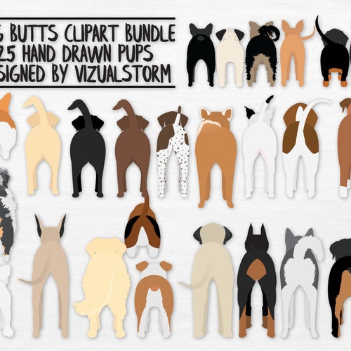 Dog Butts Bundle Clipart 25 Dog Rear End Graphics Aussie - Etsy