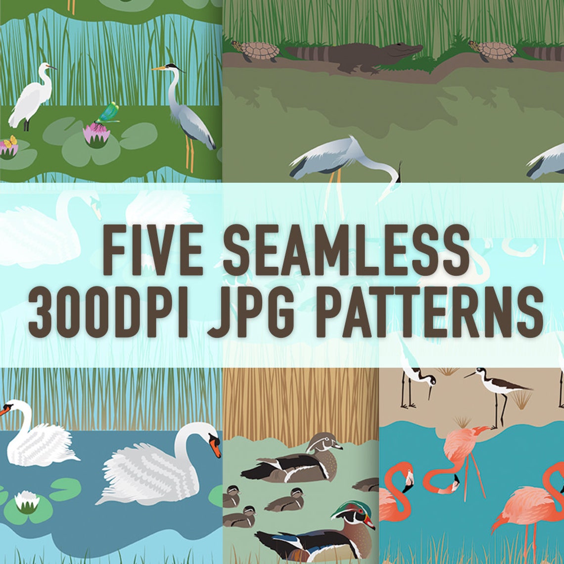 Marsh Habitat Digital Paper and Clipart Seamless Patterns of - Etsy
