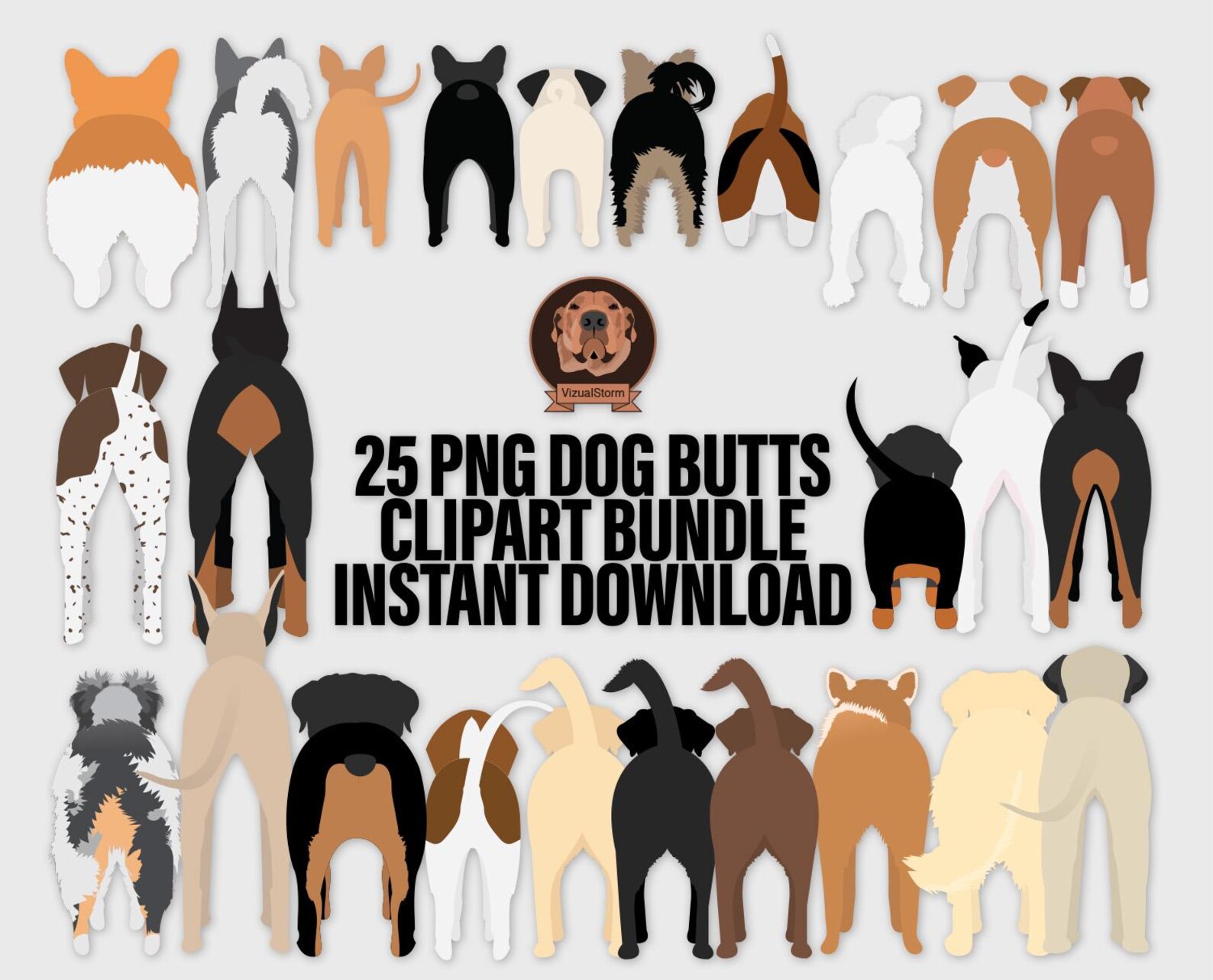 Dog Butt Clipart - Cute Png Pet Behinds, Funny Clip Art With Pit Bull ...